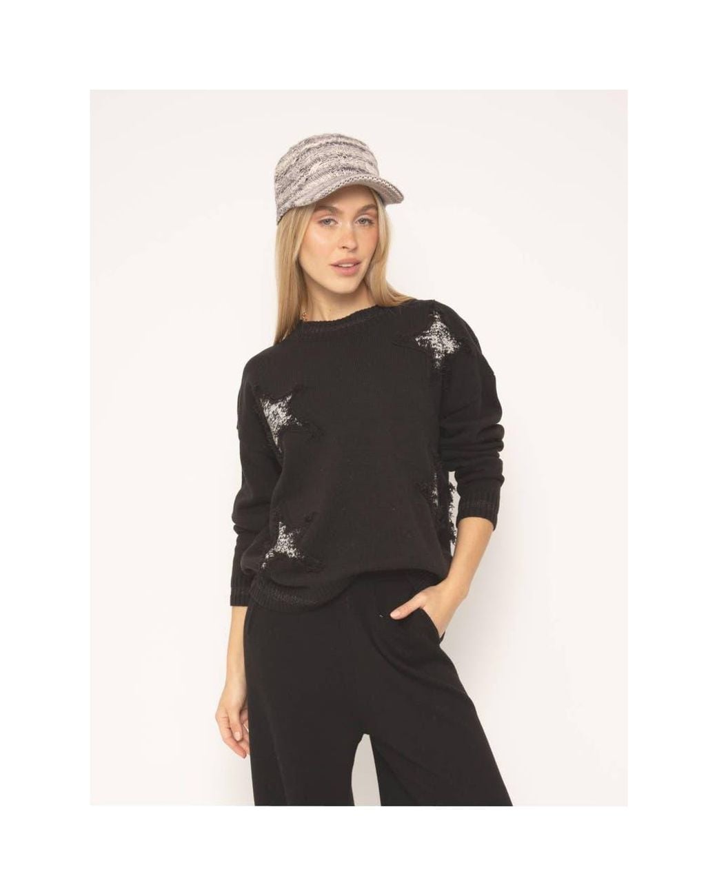Central Park West Talullah Frayed Star Crew in Black | Lyst