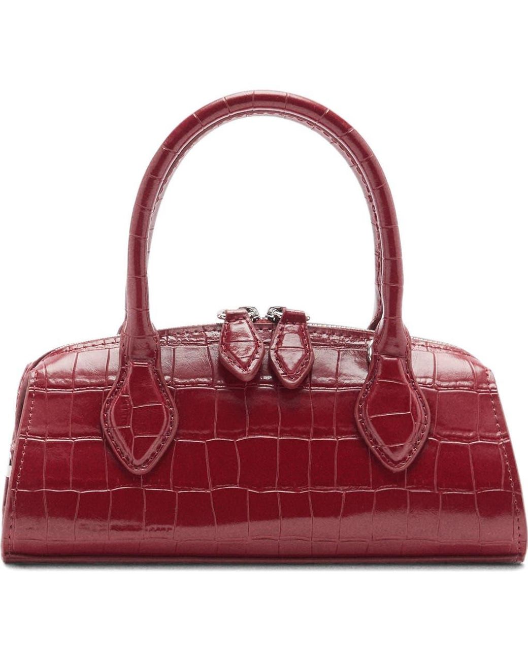 Mango Croc Embossed Faux Leather Satchel in Red | Lyst