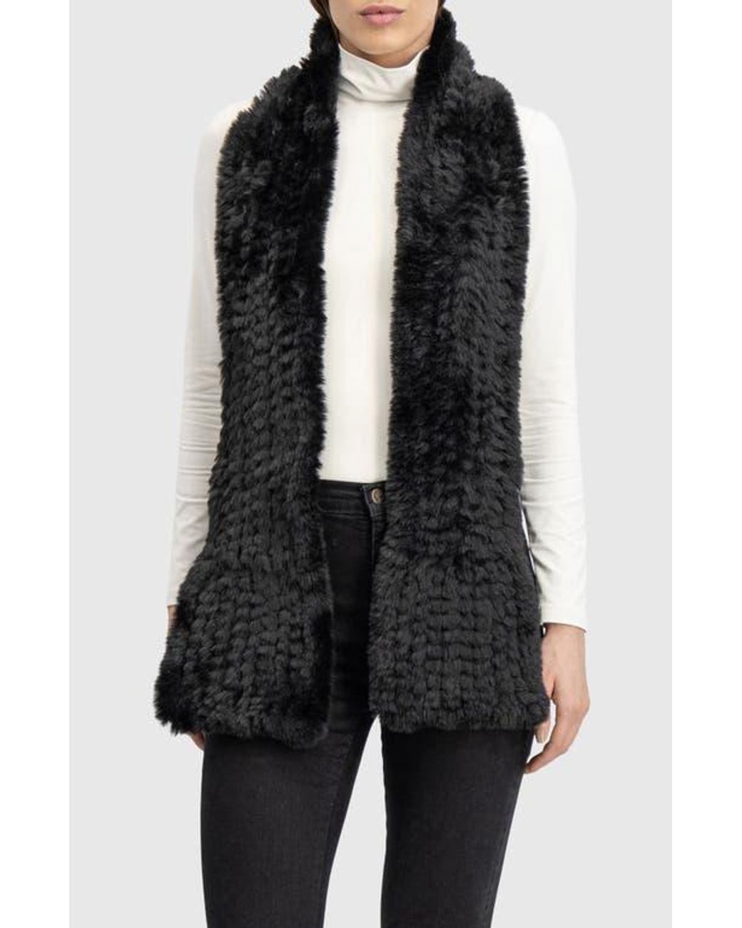 Lyla Grant Fur-Free Rex Rabbit (Faux Fur) Knit Scarf in Black | Lyst