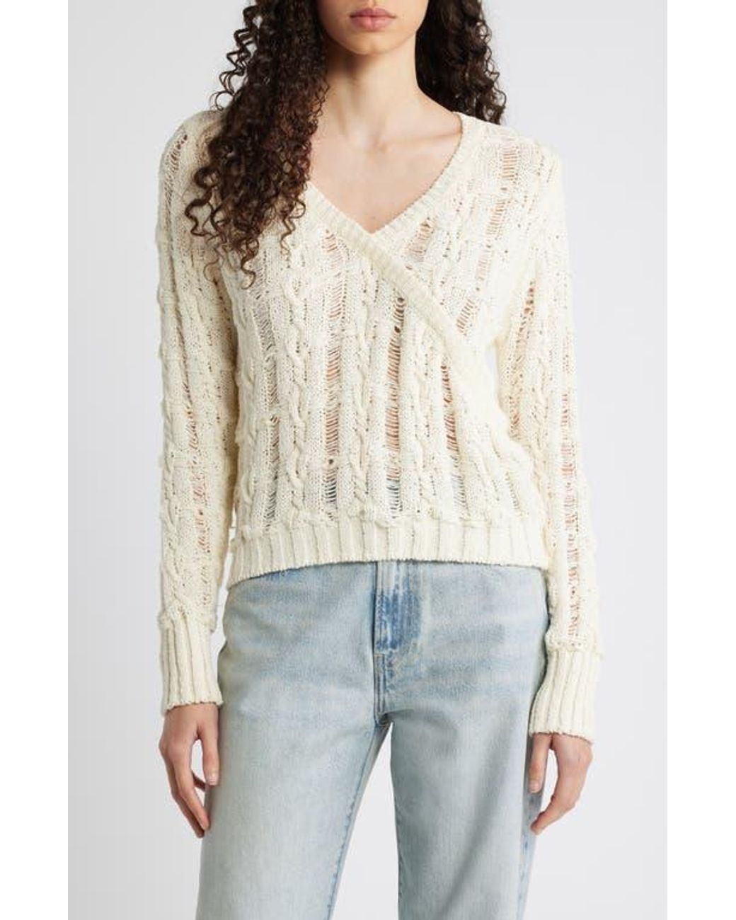 Mango Naval Openwork Cable Knit Sweater in White | Lyst
