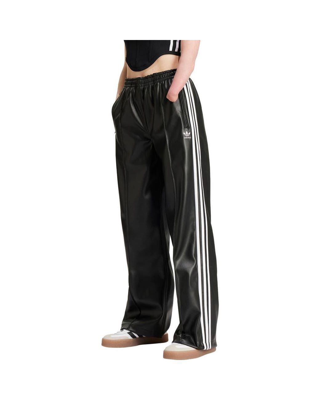 adidas Originals Faux Leather Track Pants in Black | Lyst