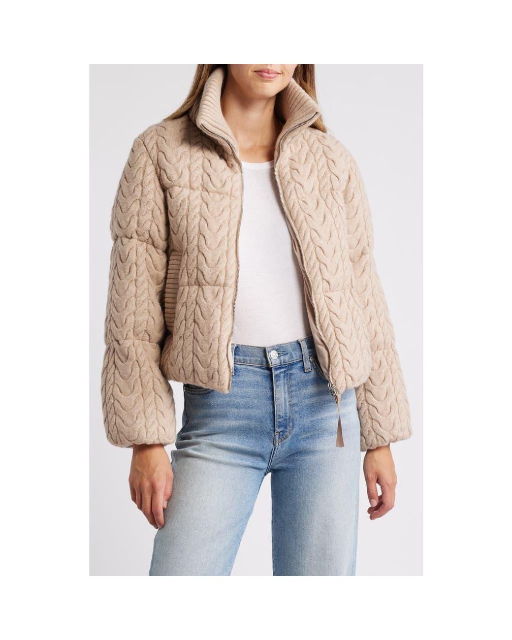 Varley Reggie Cable Knit Puffer Jacket in Natural | Lyst