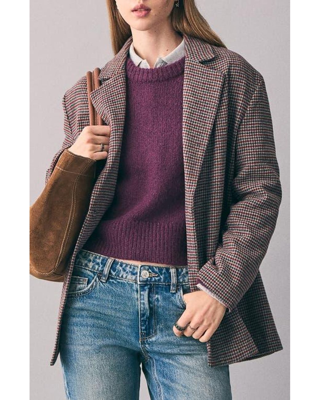MANGO TEEN Houndstooth Check Blazer in Gray | Lyst
