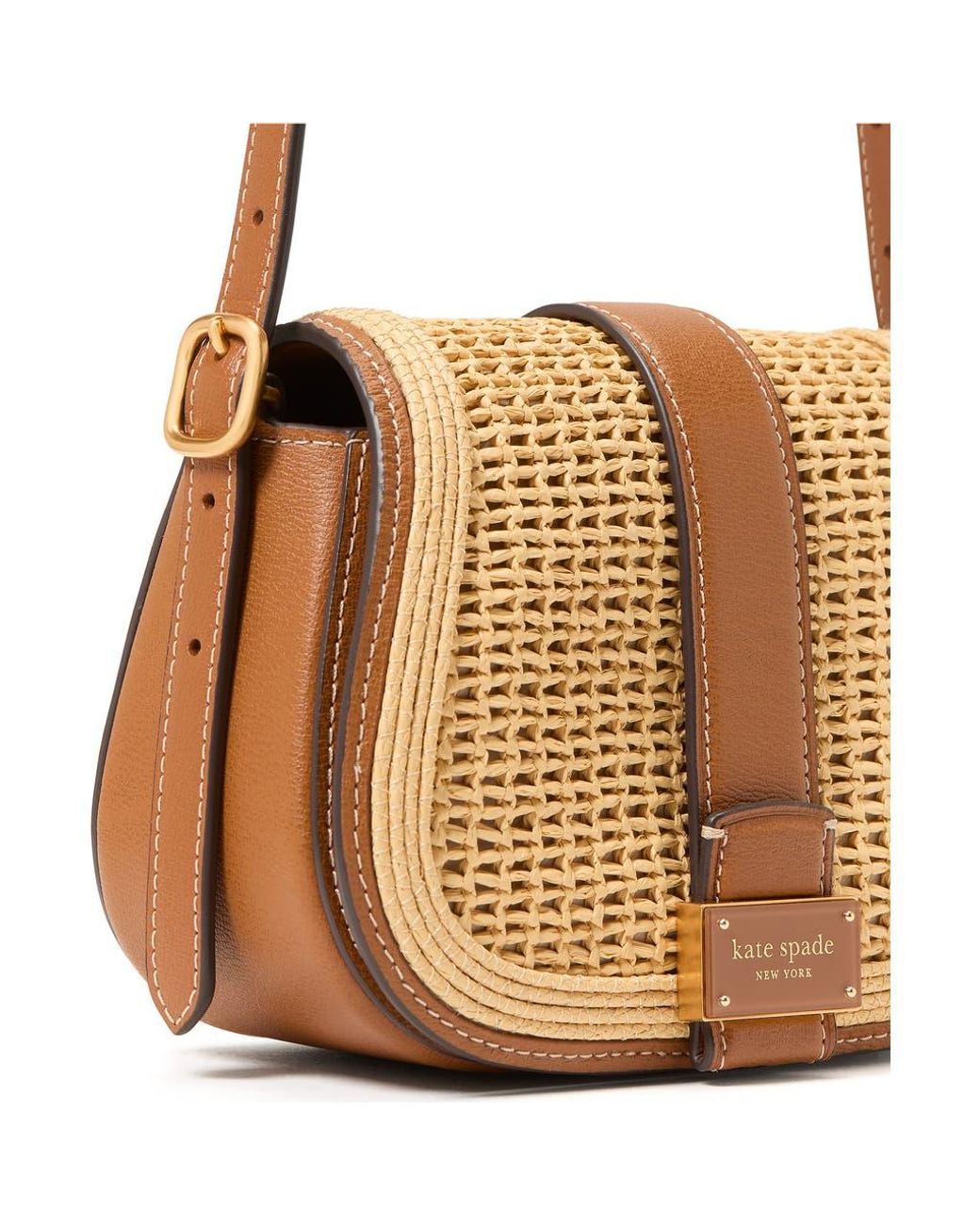 Kate Spade Mini Nouveau Straw Saddle Crossbody Bag in Metallic | Lyst