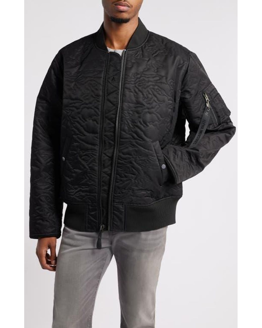 Alpha Industries Quilted Camo Flight Jacket in Black for Men | Lyst