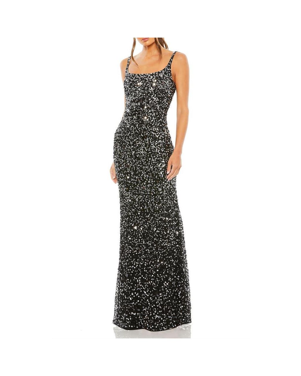 Mac Duggal Sequined Low Back Slip Gown in Black | Lyst