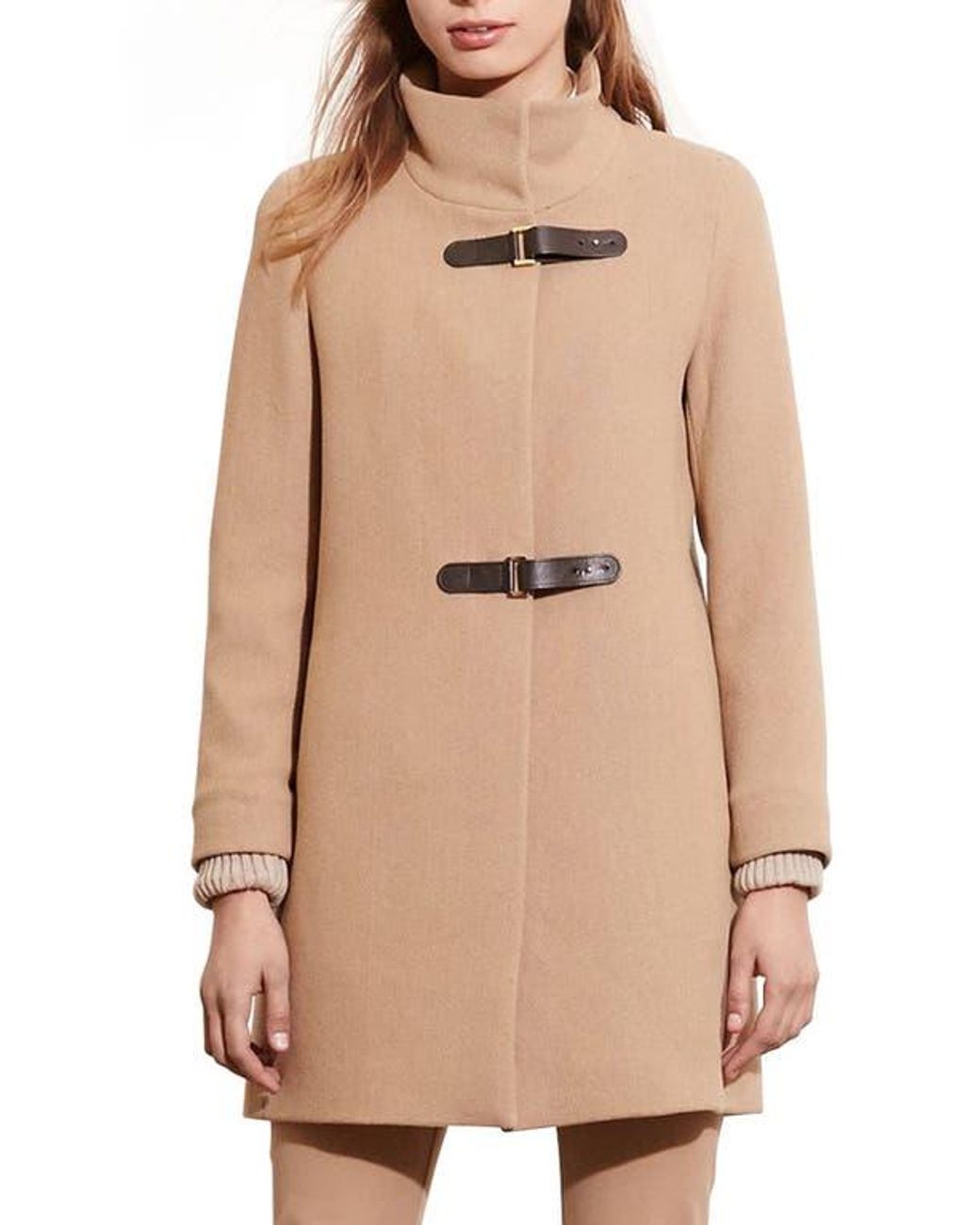 Ralph Lauren Funnel Neck Wool Coat in Natural | Lyst