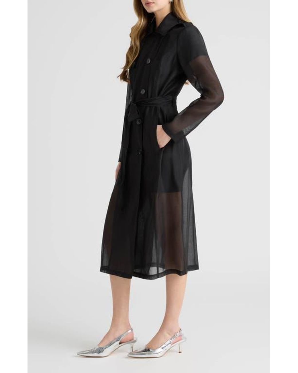 NVLT Sheer Trench Coat in Black | Lyst