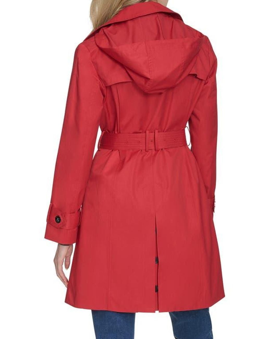 Cole Haan Water Resistant Trench Coat With Removable Hood in Red | Lyst