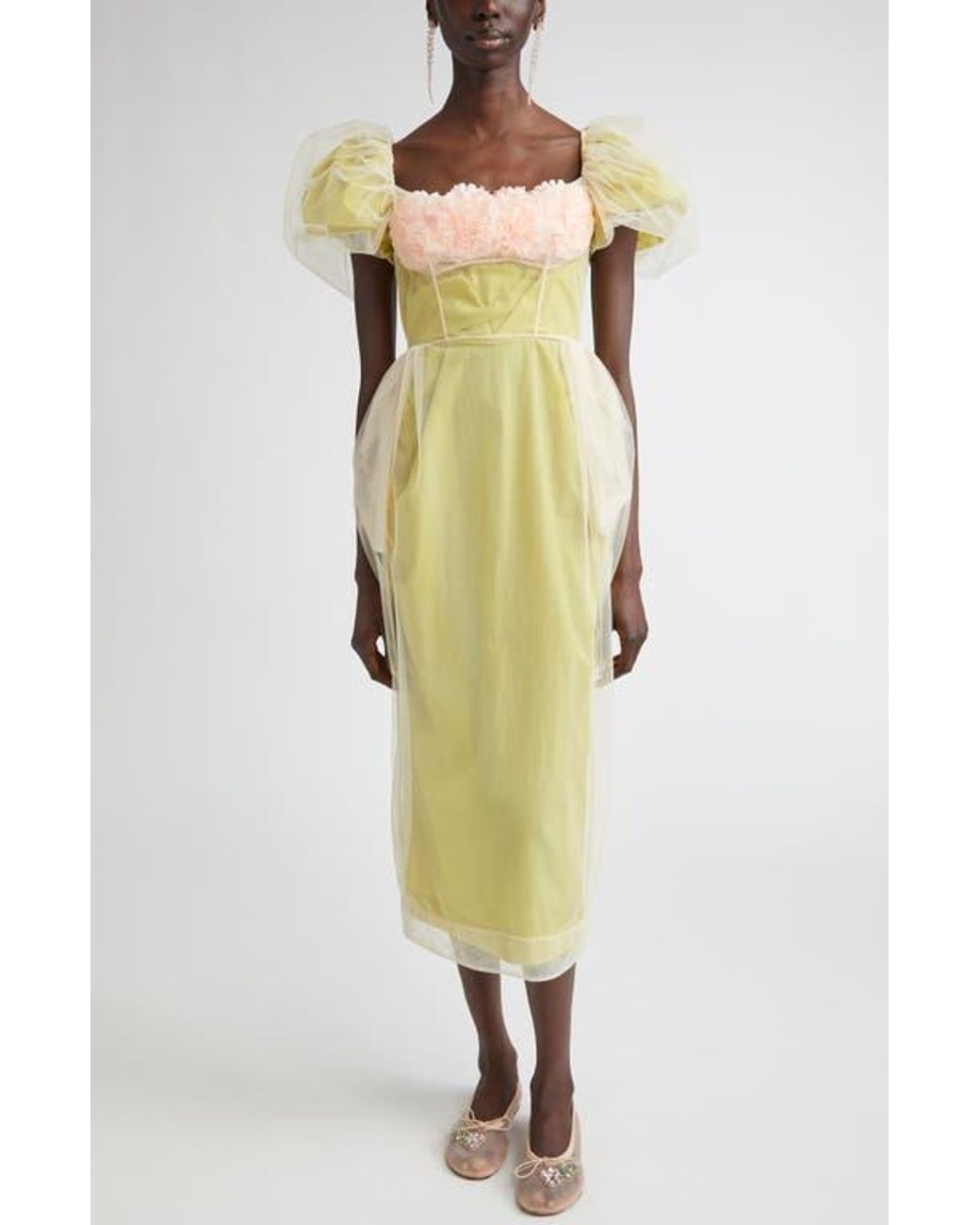 Simone Rocha Carnation Balconette Bust Detail Taffeta & Tulle Dress in ...