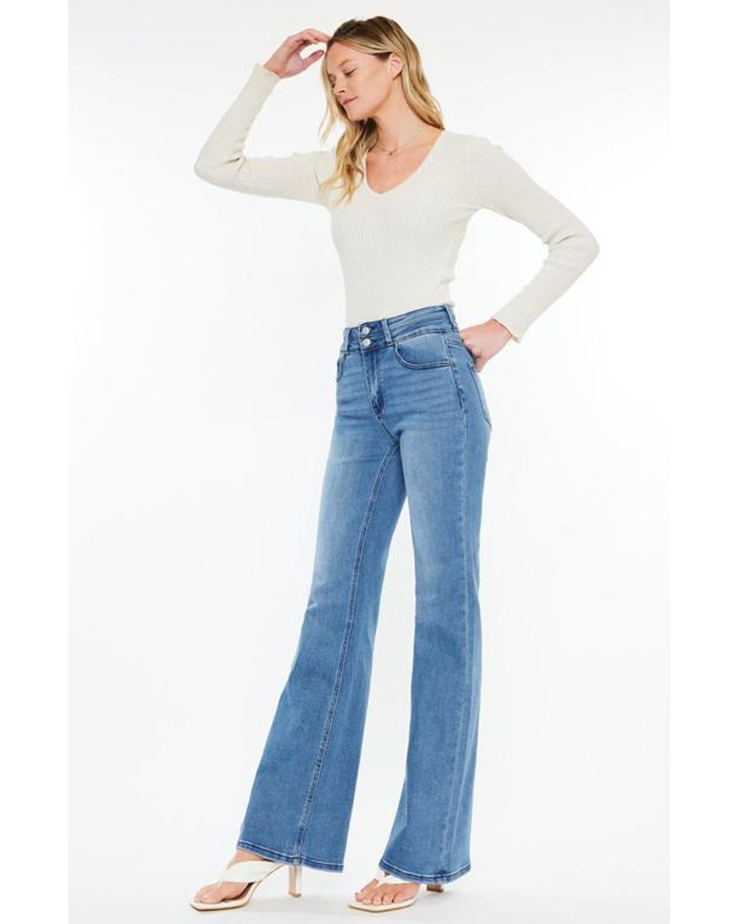 Kancan Onyx Essentials Ultra High Rise Wide Flare Jeans in Blue | Lyst