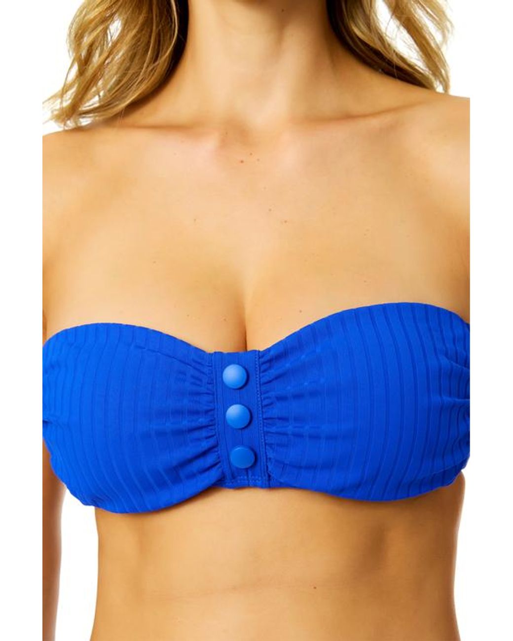 Anne Cole Luna Snap Solid Snap Front Bandeau Bikini Swim Top in Blue | Lyst