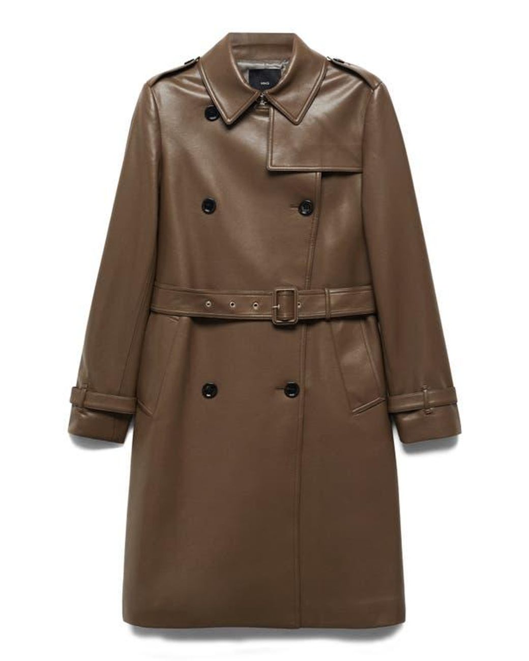 Mango Faux Leather Trench Coat in Brown | Lyst