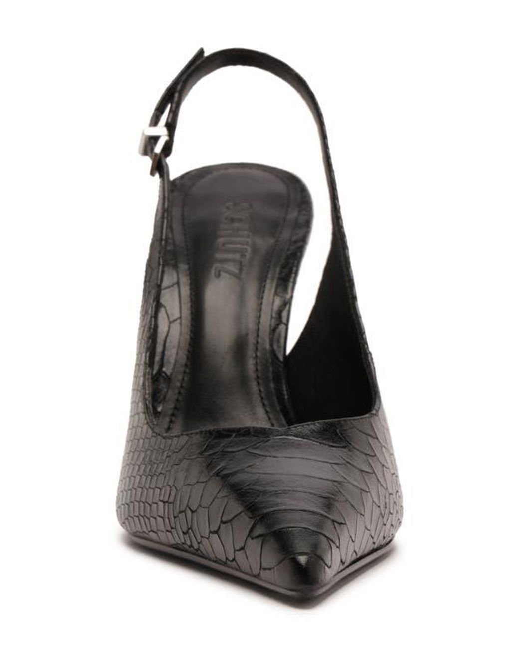 SCHUTZ SHOES Michelle Snakeskin Embossed Slingback Pump in Black | Lyst