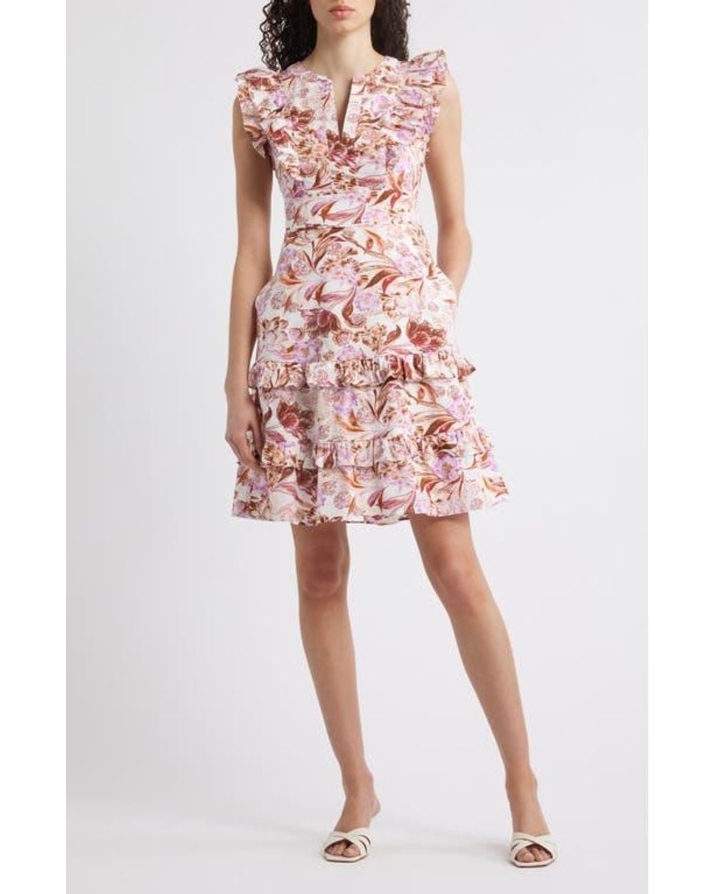 Eliza J Ruffle Tiered Pintuck Dress | Lyst