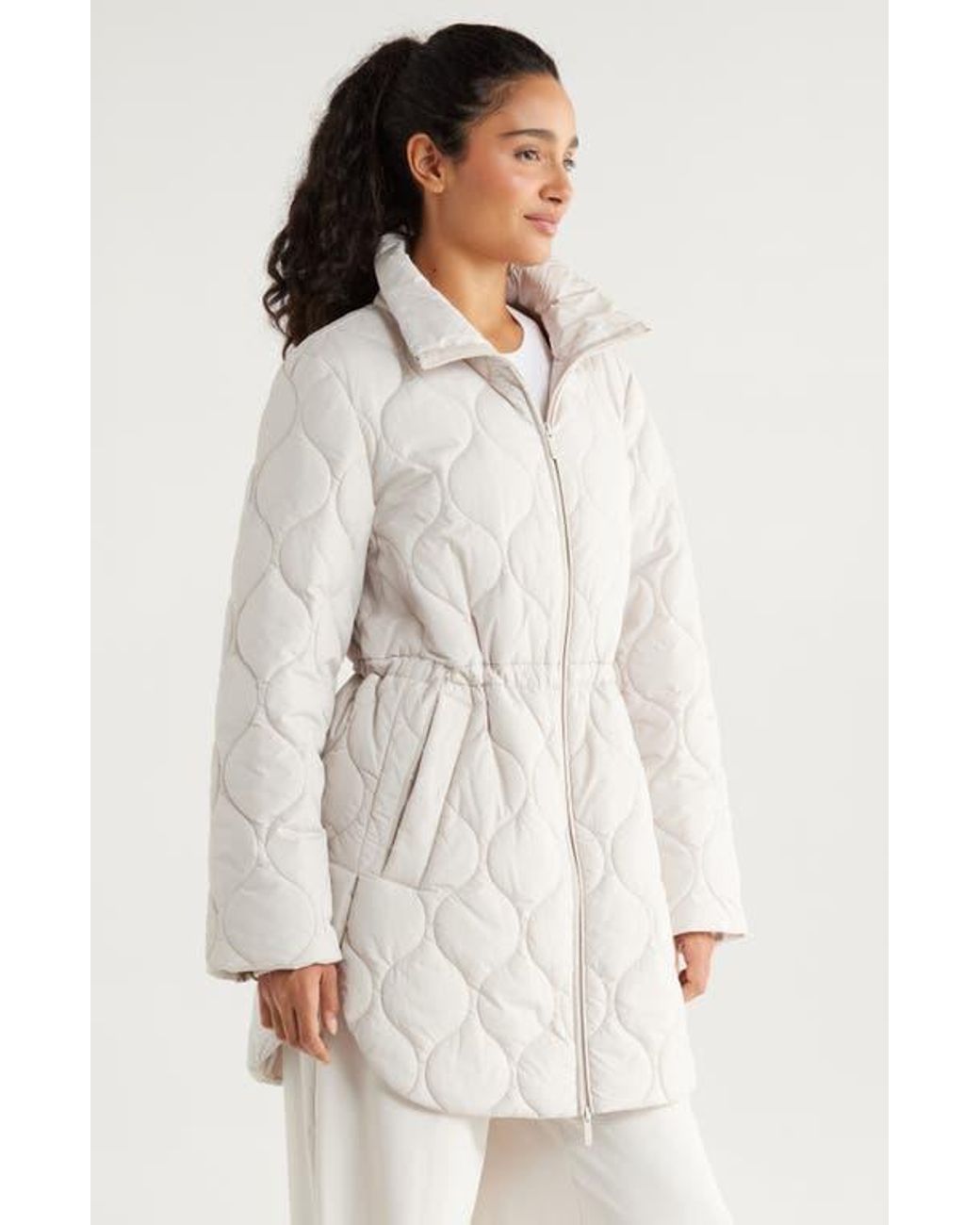 Zella Skyline Longline Quilted Jacket in White | Lyst