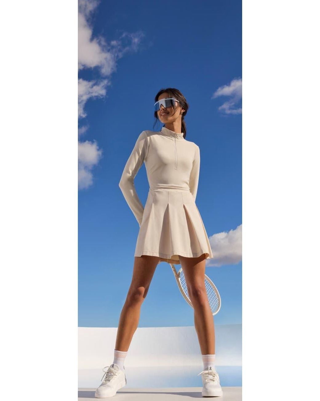 Zella Peak Hybrid Long Sleeve Dress in Natural | Lyst