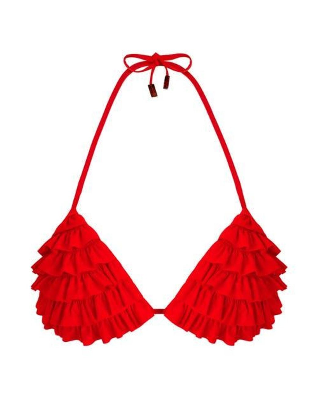 Vilebrequin Solid Ruffled Triangle Bikini Top Solid in Red | Lyst
