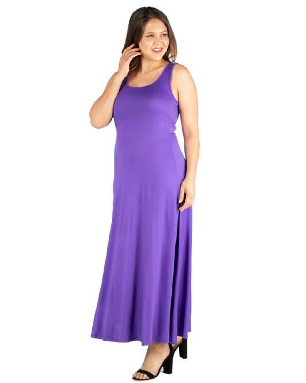 24seven Comfort Apparel Plus Size Scoop Neck Tank A Line Maxi Dress in ...