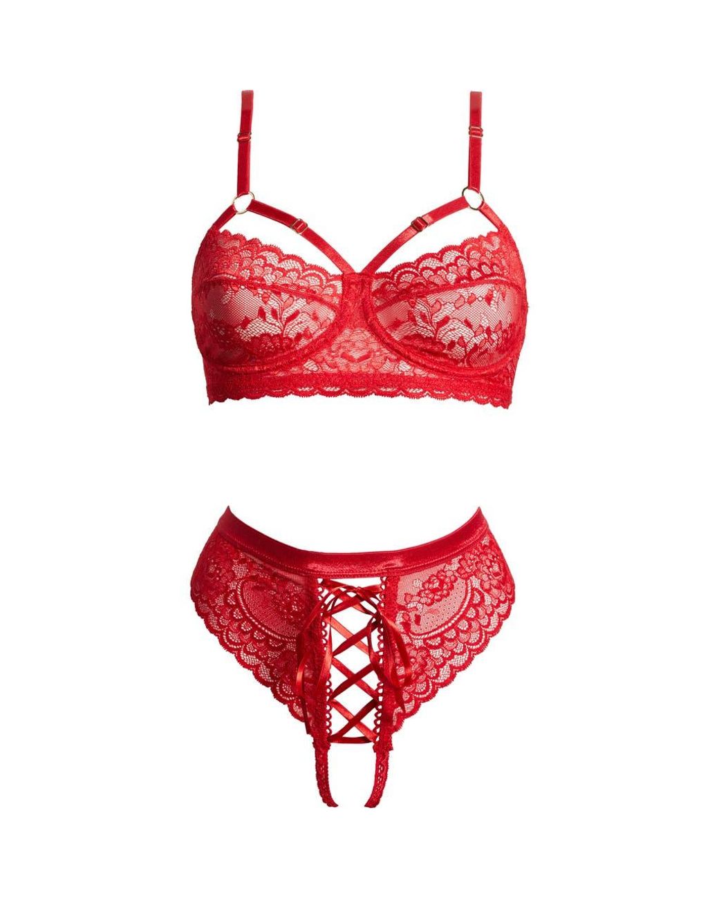 Coquette Lace Underwire Bra & Tanga in Red | Lyst