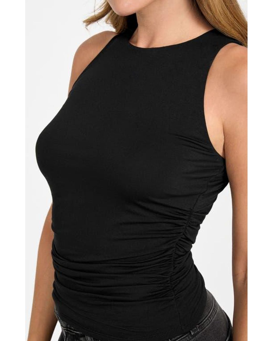 Guess Zaneta Shirred Tank in Black | Lyst