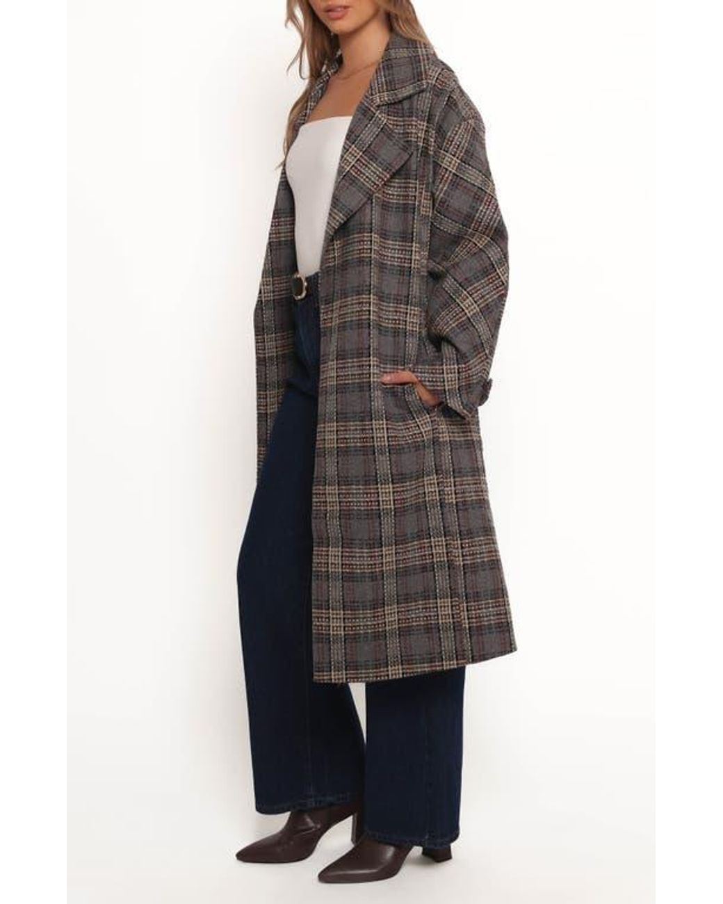 Petal & Pup Torie Belted Plaid Coat in Blue | Lyst