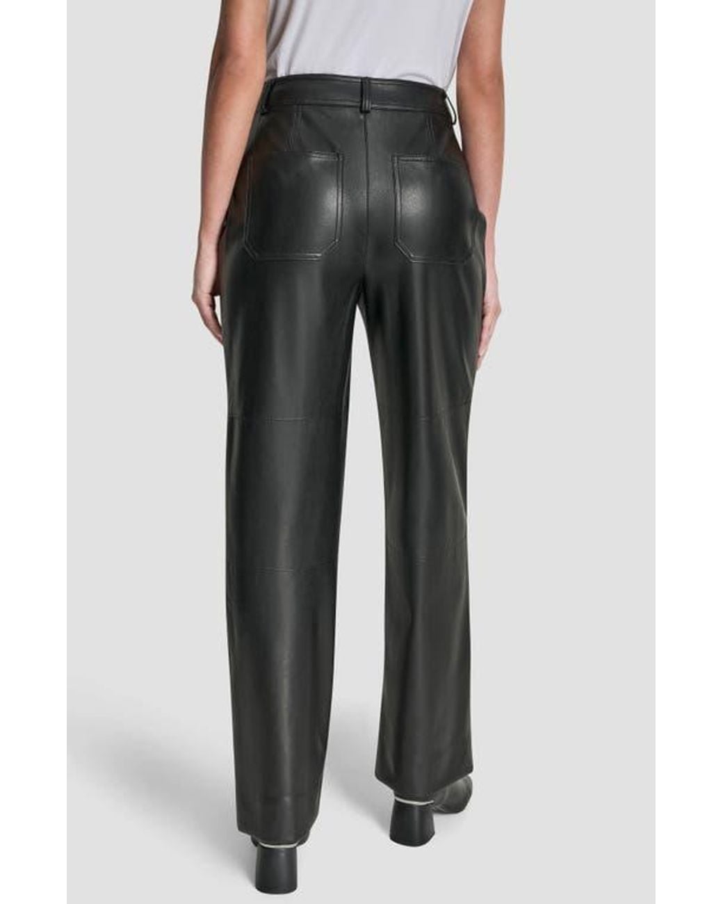 DKNY Button Fly Faux Leather Pants in Black | Lyst