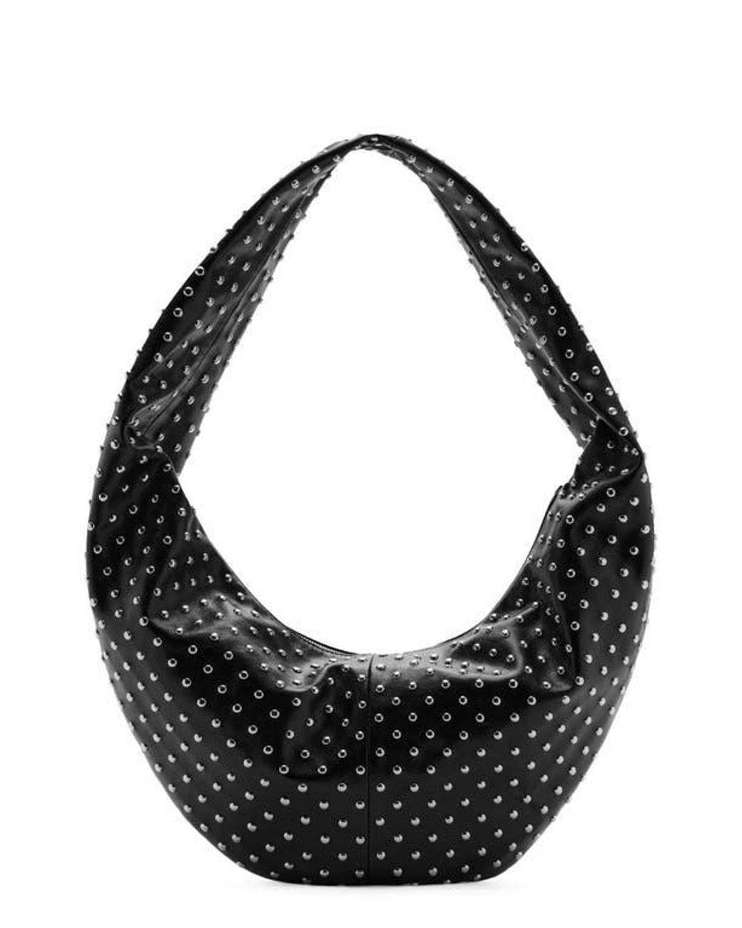 Mango Stud Detail Faux Leather Oval Shoulder Bag in Black | Lyst
