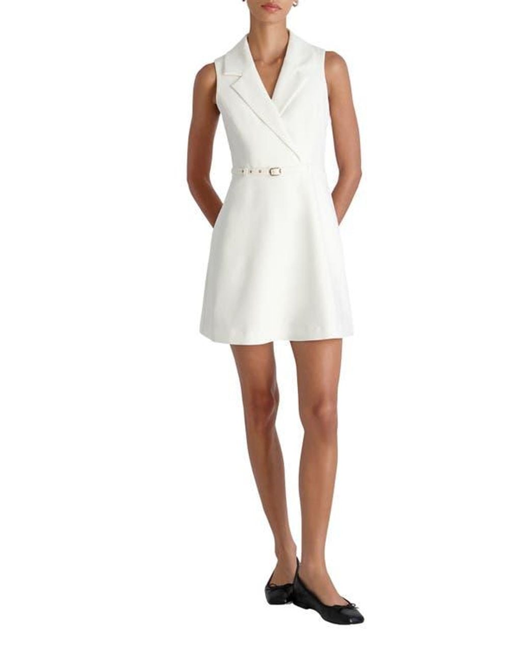 French Connection Azra Belted Sleeveless Twill Minidress in White | Lyst