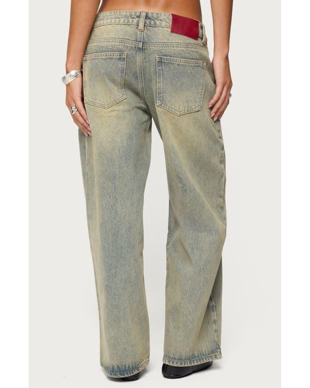 Edikted Ace Relaxed Low Rise Wide Leg Jeans in Green | Lyst