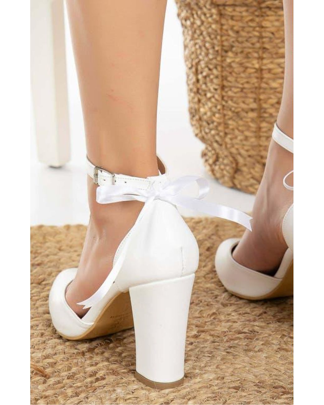 Forever & Always Shoes Jolie High Block Heels With Ribbon in White | Lyst