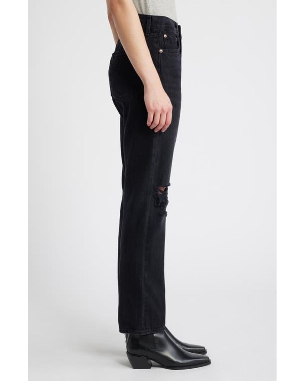 Agolde '90S Pinch Waist Ripped High Waist Straight Leg Jeans in Black ...