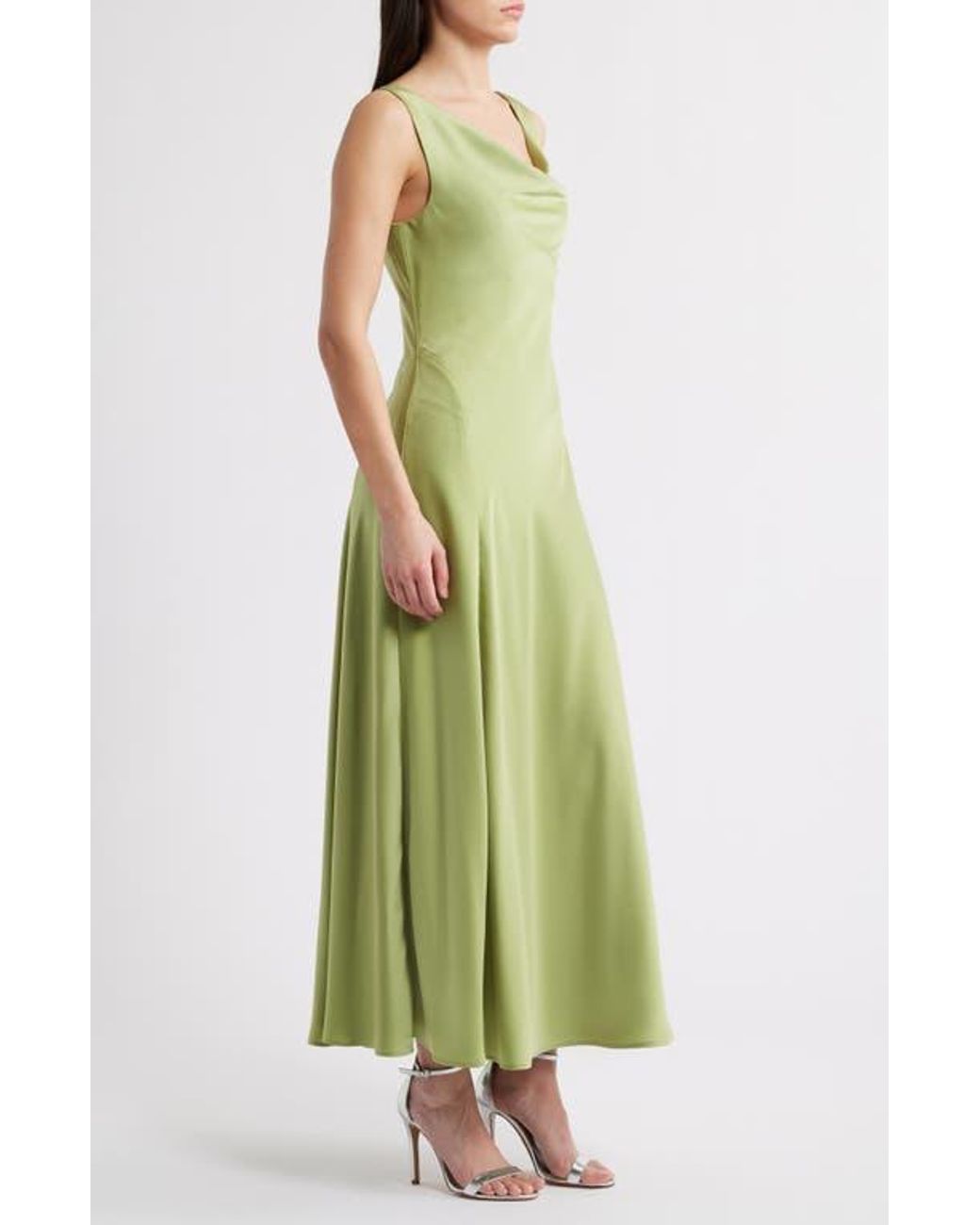 Wayf Tala Cowl Neck Satin Gown in Green | Lyst