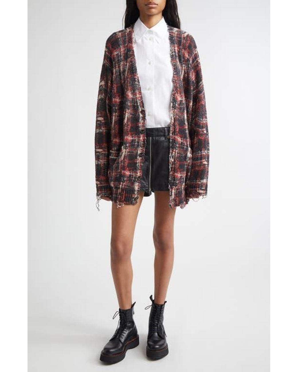 R13 Oversize Distressed Plaid Linen Blend Cardigan | Lyst