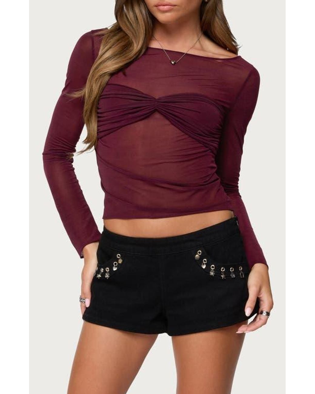 Edikted Oona Gathered Overlay Sheer Top | Lyst