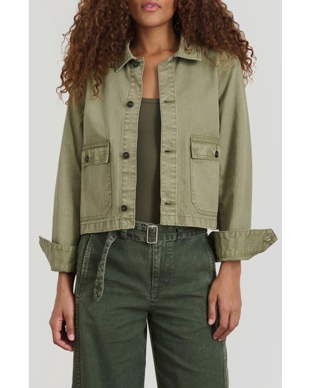 Alex Mill Marfa Crop Herringbone Twill Work Jacket in Green | Lyst