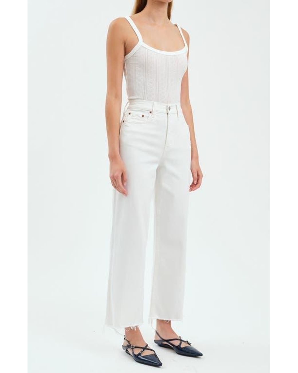 DAZE Sun Raw Hem Crop Straight Leg Jeans in White | Lyst