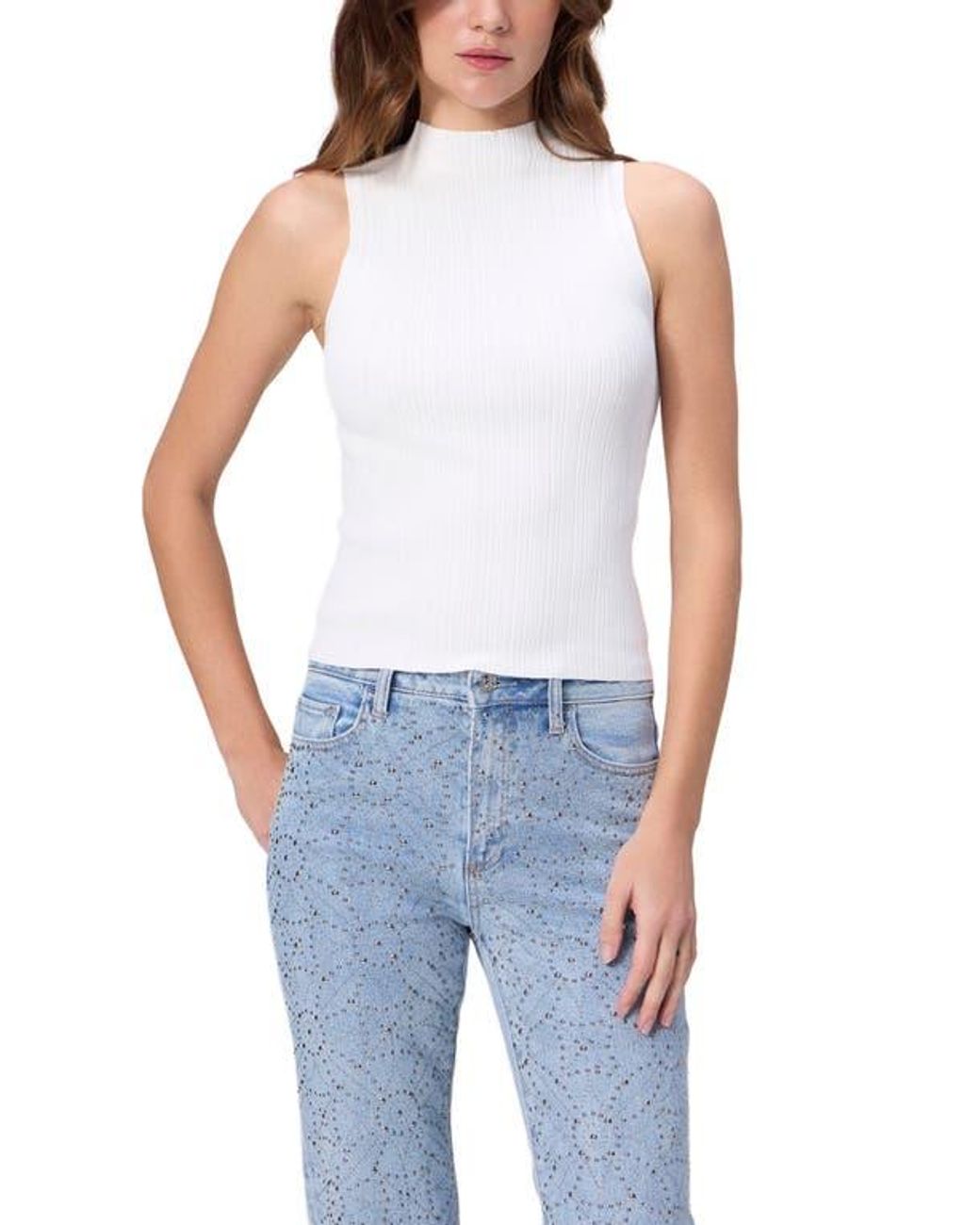 PAIGE Ravyn Funnel Neck Tank in Blue | Lyst