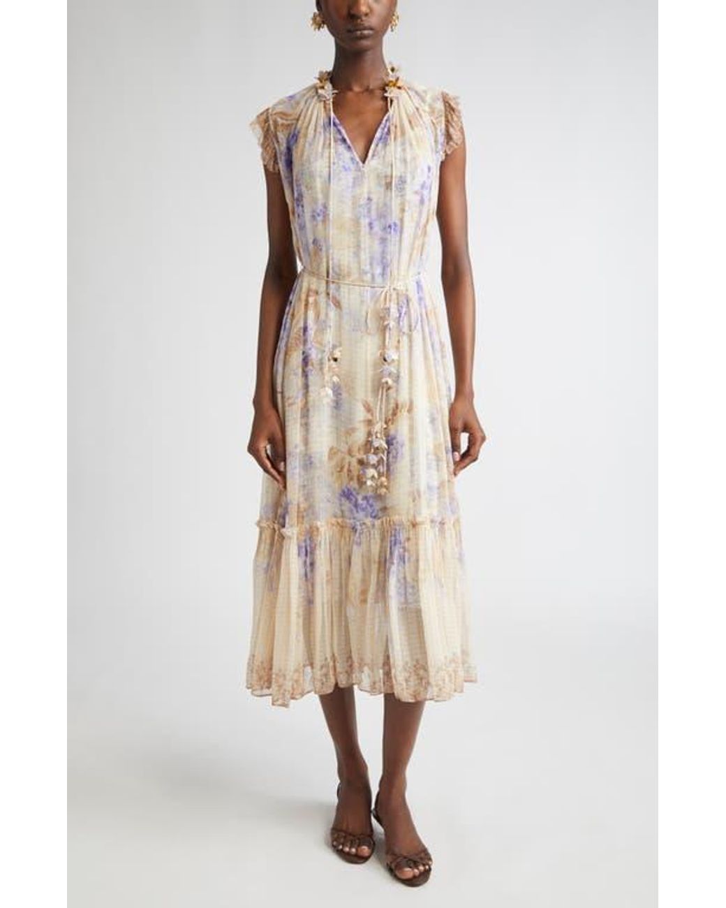 Zimmermann Dawning Flutter Dress in Natural | Lyst