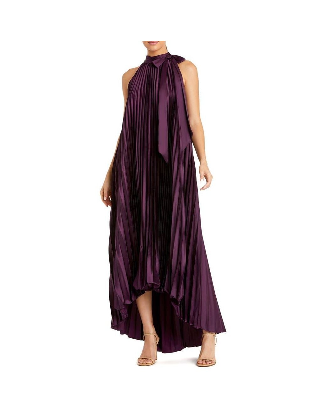 Mac Duggal Pleated Halter Neck High Low Gown in Purple | Lyst