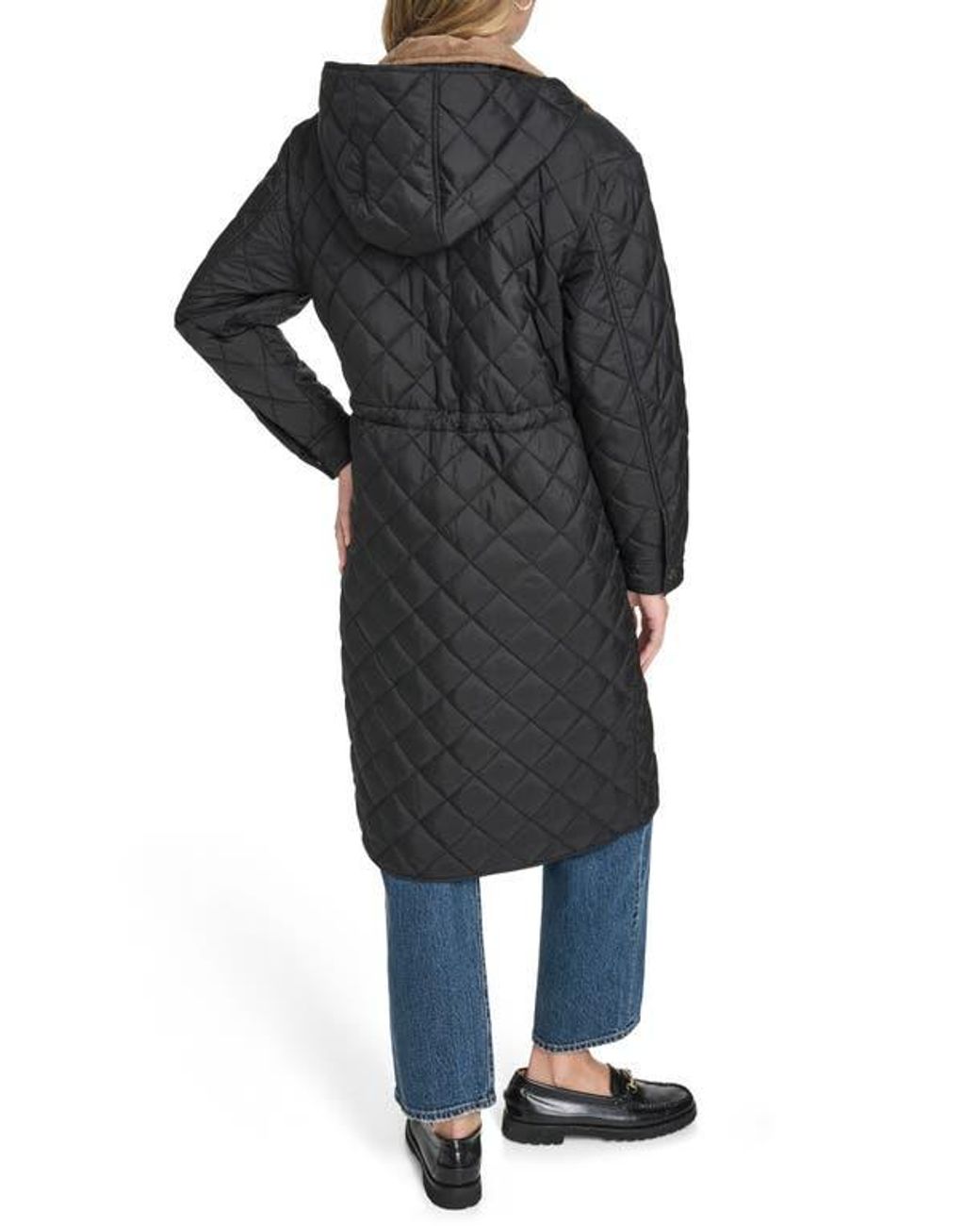 Levi's Diamond Quilted Hooded Long Coat in Black | Lyst