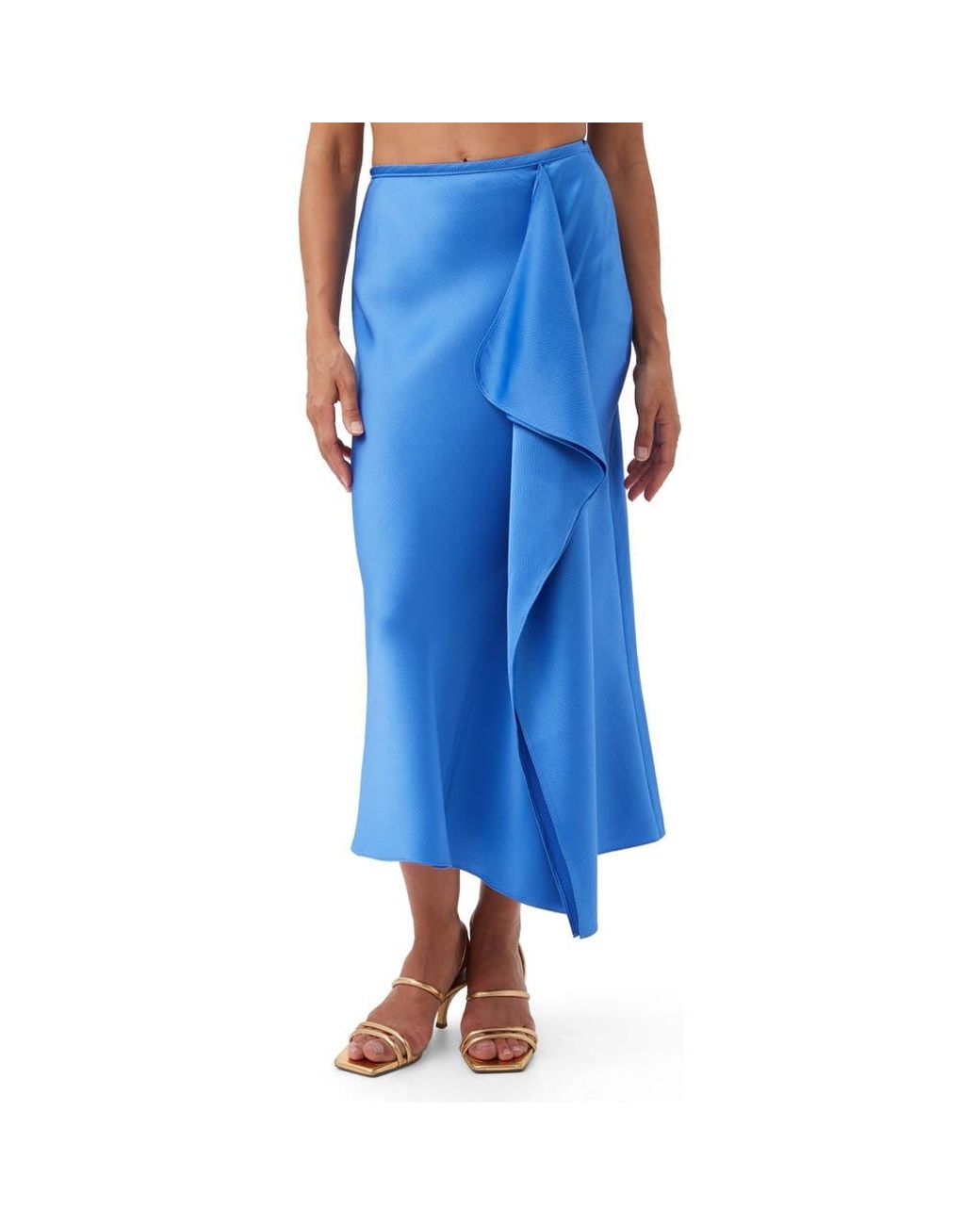 Trina Turk Sahel Satin Midi Skirt in Blue | Lyst