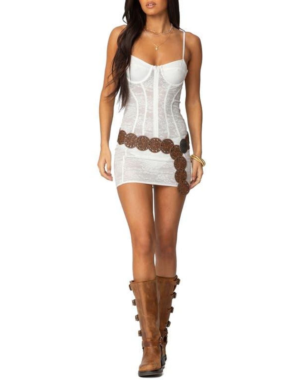 Edikted Sheer Lace Minidress in White | Lyst