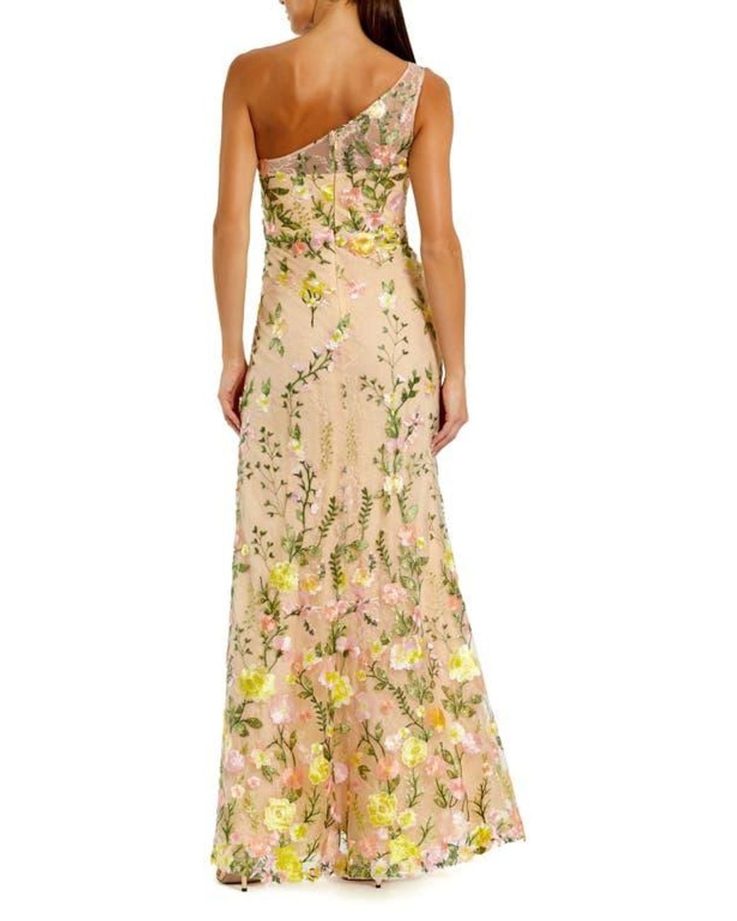 Mac Duggal One Shoulder Lace Embroidered Gown in Metallic | Lyst