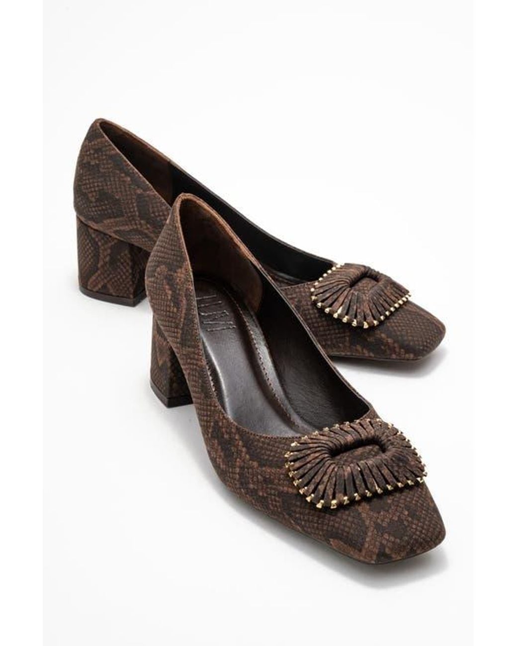 Prologue Shoes Velora Buckle Square Toe Block Heel Pump in Black | Lyst