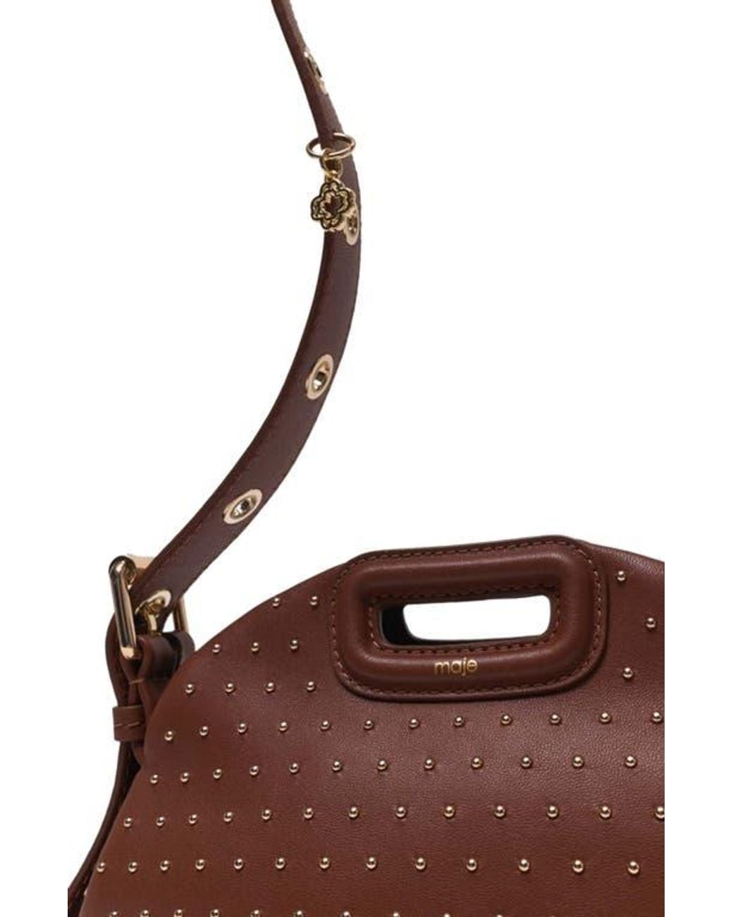 Maje Miss M Mini Leather Studded Bag in Brown | Lyst