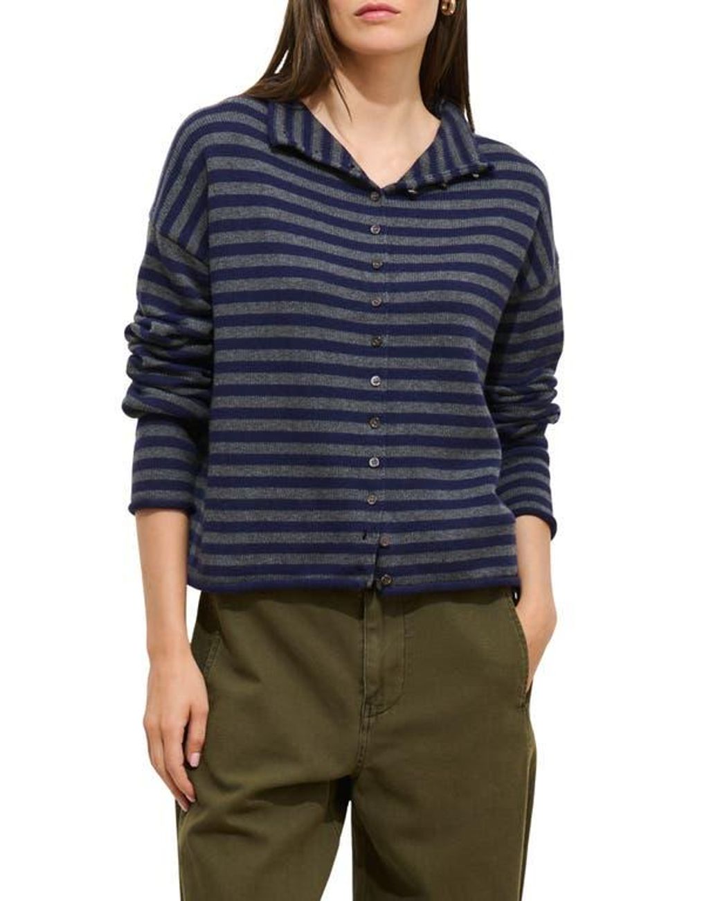 Alex Mill Taylor Stripe Cotton & Cashmere Cardigan in Blue | Lyst