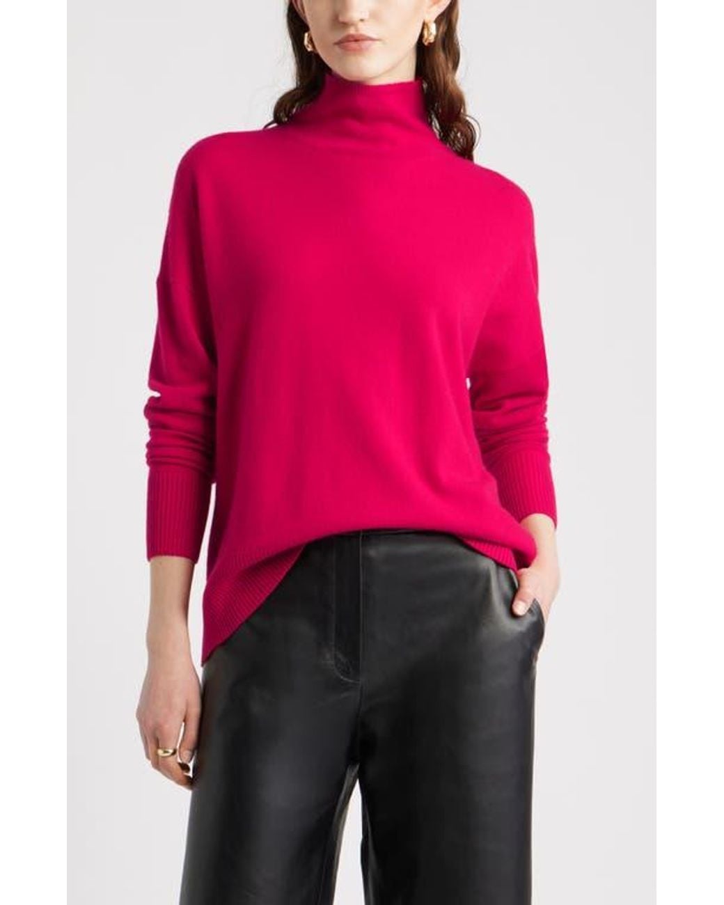 Nordstrom Oversize Cashmere Turtleneck Sweater in Red | Lyst