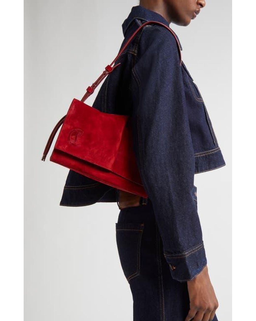 Christian Louboutin Small Baggy Suede Shoulder Bag in Red | Lyst