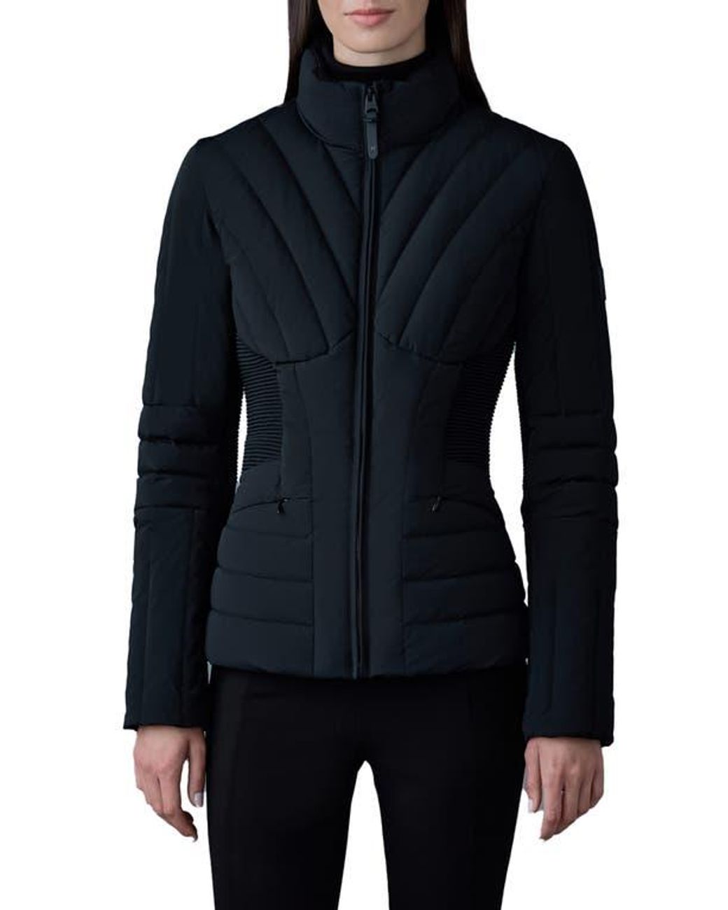 Mackage Alma Smocked Panel Down Jacket in Blue | Lyst